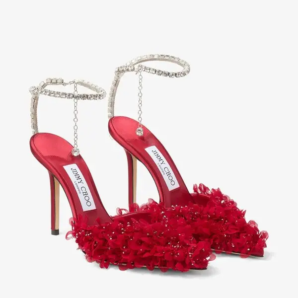 JIMMY CHOO Saeda 100 Floral Embellished Crystal Anklet Stiletto Heels