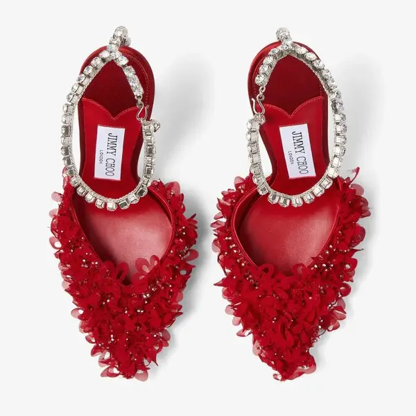 JIMMY CHOO Saeda 100 Floral Embellished Crystal Anklet Stiletto Heels