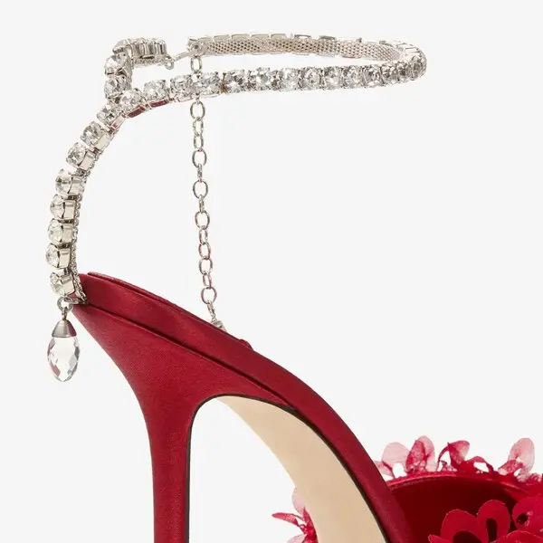 JIMMY CHOO Saeda 100 Floral Embellished Crystal Anklet Stiletto Heels