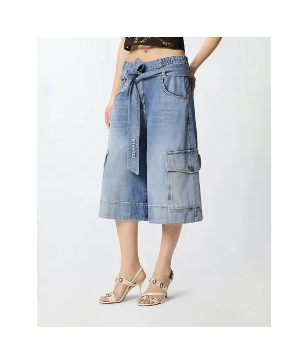 Pinko Denim Utility Belted Bermuda Shorts