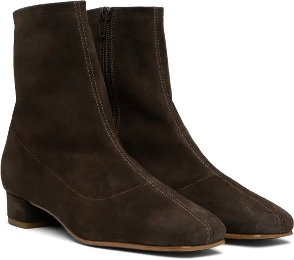 By Far Suede Ankle Boots With Square Toe And Zip Fastening