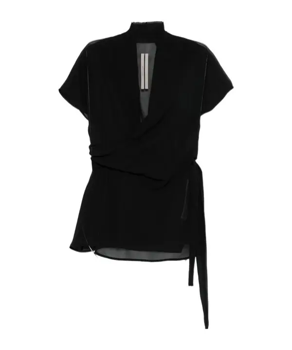 Rick Owens Short Sleeve Wrap Blouse - Black