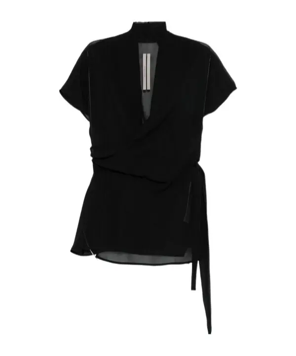 Rick Owens Short Sleeve Wrap Blouse - Black