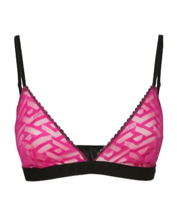 Versace Tulle Letter Combination Triangle Bra Underwear - Pink