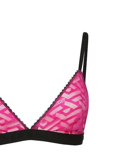 Versace Tulle Letter Combination Triangle Bra Underwear - Pink