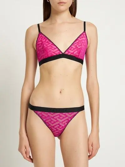 Versace Tulle Letter Combination Triangle Bra Underwear - Pink