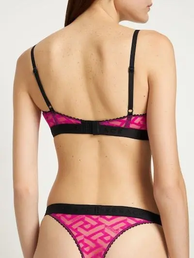 Versace Tulle Letter Combination Triangle Bra Underwear - Pink