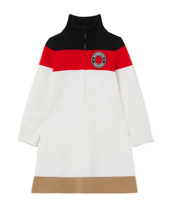 Burberry Color-block Wool Blend Knit Dress With Zip Front