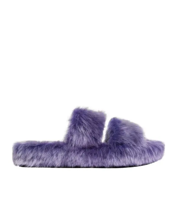 Celine Shearling Slides With Triomphe Patch - Purple