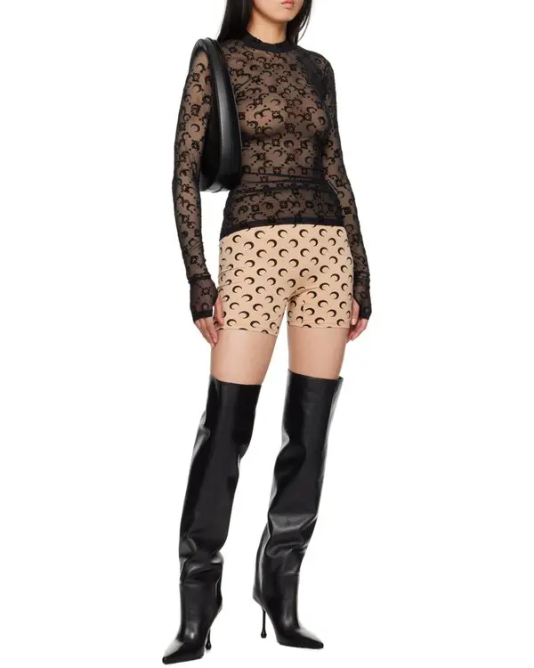 MARINE SERRE Crescent Print Long Sleeve Top - Nude