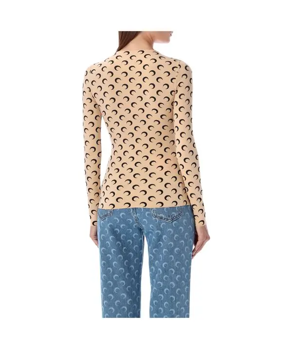 MARINE SERRE Crescent Print Long Sleeve Top - Nude