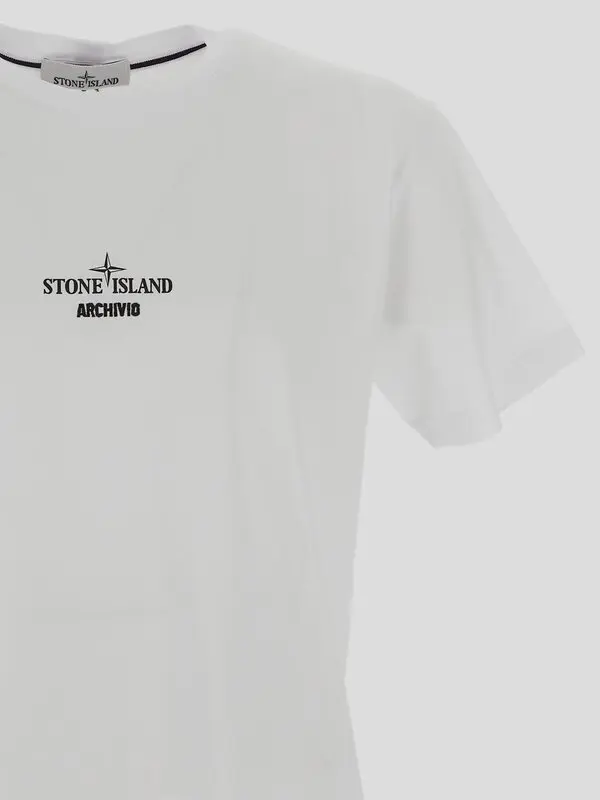 Stone Island Logo Printed Crewneck T-shirt - White