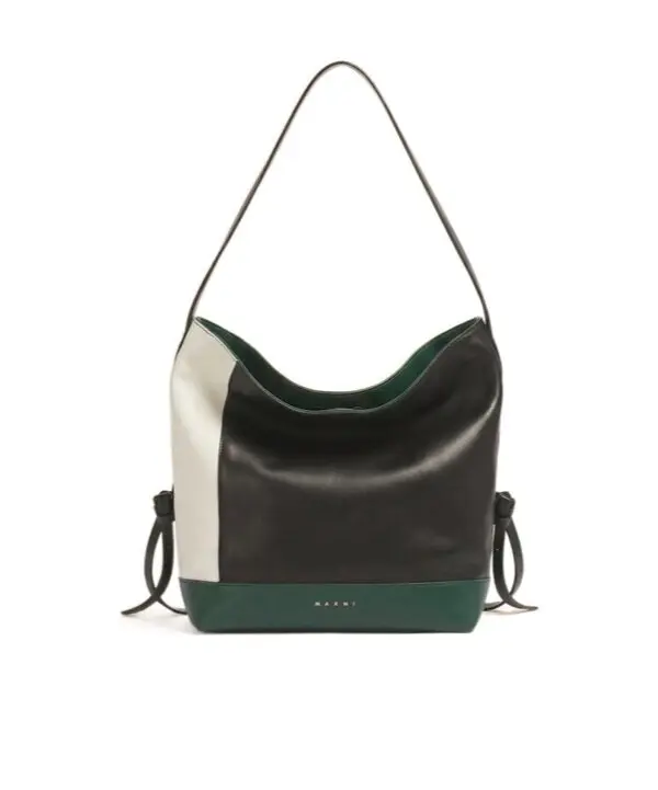 Marni Leather Hobo Bag - White/black/dark Gasoline Color