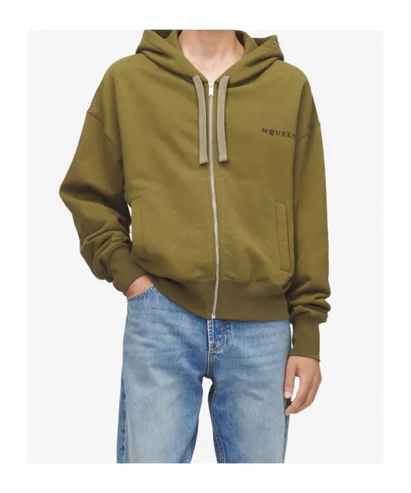 Alexander McQueen Logo Embroidered Zip-up Hoodie