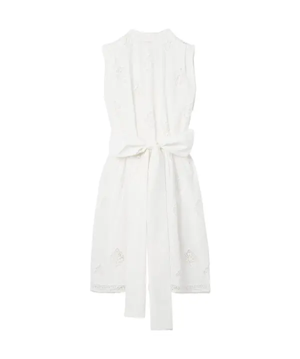Erdem Sleeveless Embroidered Dress With Belt And Cape Effect