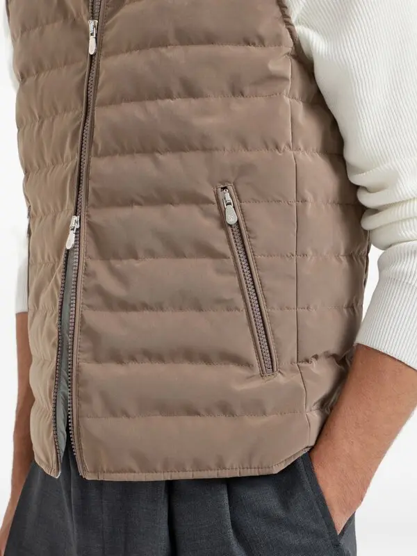 Brunello Cucinelli Bonded Zip-up Padded Vest - Hazelnut Color