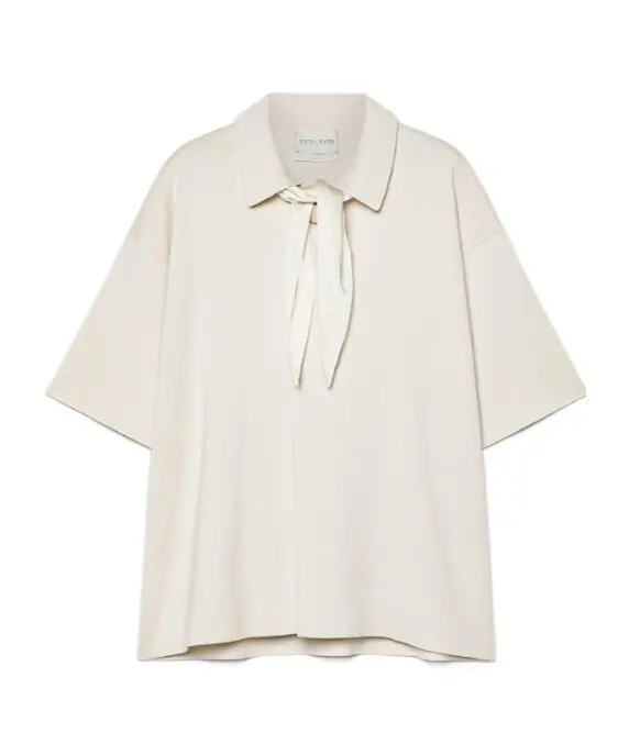 FORTE_FORTE Fabric Stitch Cotton Polo Shirt - Yogurt Color