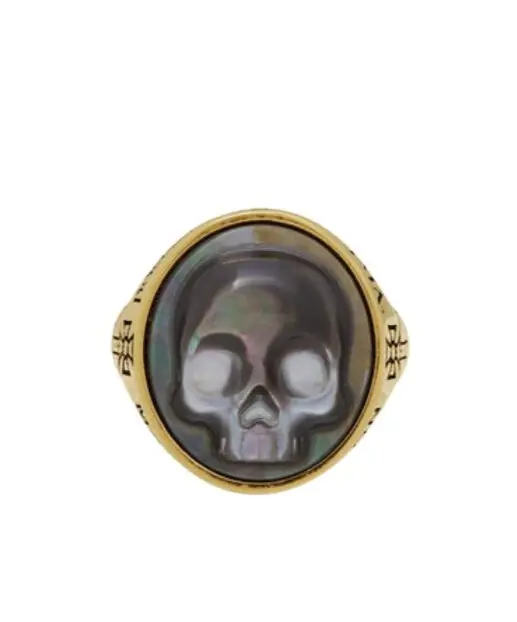 VIVIENNE WESTWOOD Skull Ring With Grey Mother-of-pearl - Antiquegoldgreymop