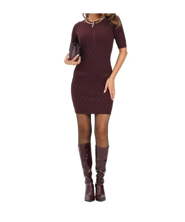Elisabetta Franchi Diamond Pattern Knitted Mini Dress - Red