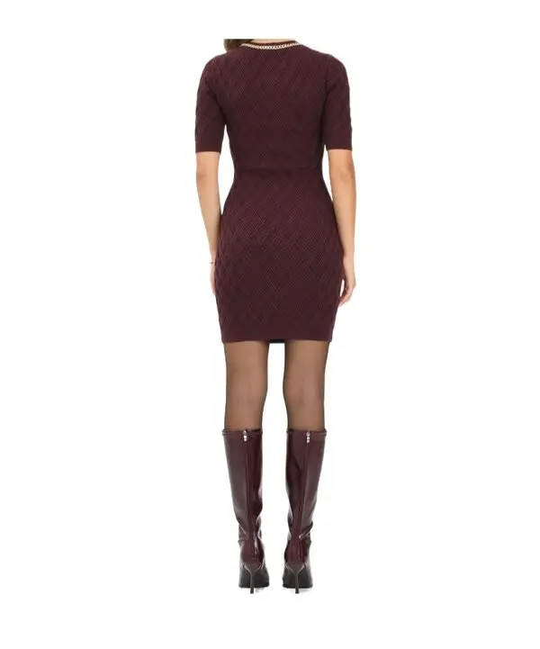 Elisabetta Franchi Diamond Pattern Knitted Mini Dress - Red