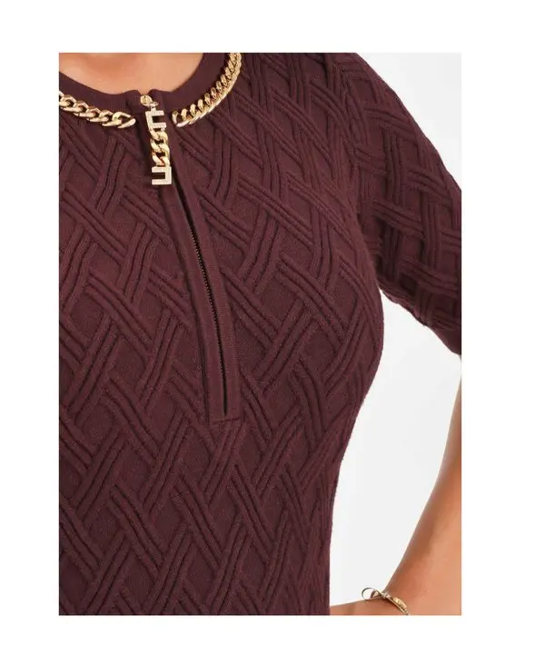 Elisabetta Franchi Diamond Pattern Knitted Mini Dress - Red