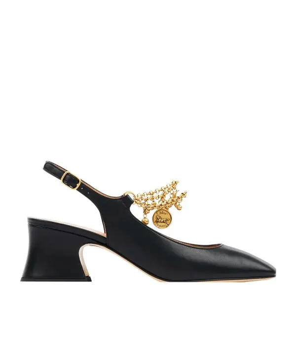 Chloé Charms High Heel Slingback Sandals - Black