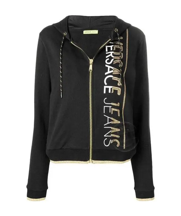 Versace Printed Logo Zip-up Hooded Jacket