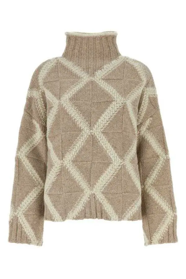 Bottega Veneta Argyle Intarsia Knit High Collar Jumper - Brown