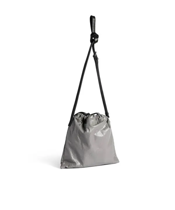 Balenciaga Logo Detailed Drawstring Shoulder Bag - Grey
