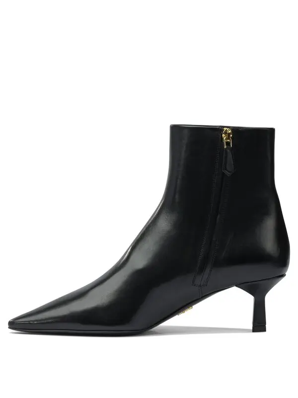 Prada Pointed Ankle Boots With Side Zip And Logo Detail