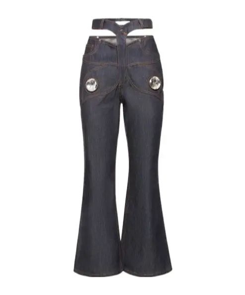 AREA Belt Ring Jeans With Crystal Embellishments