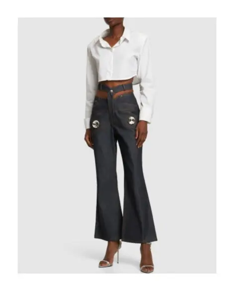 AREA Belt Ring Jeans With Crystal Embellishments