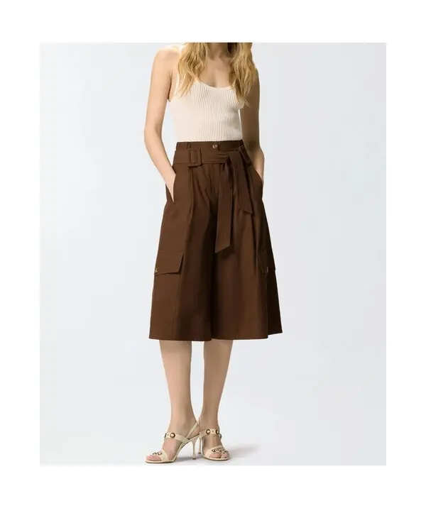 Pinko Tie Belt Cotton Twill Shorts