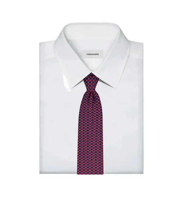 FERRAGAMO Gancini Print Neck Tie - Blue/red