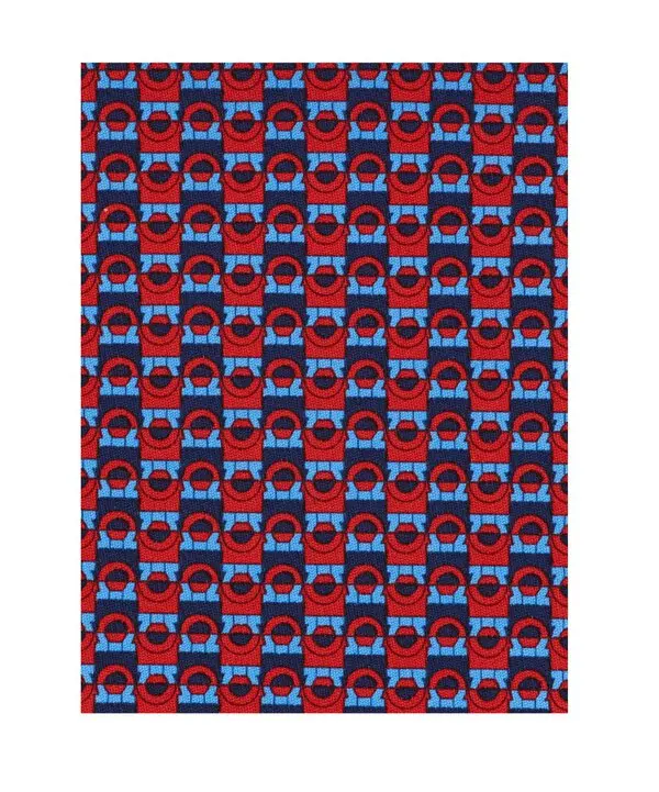 FERRAGAMO Gancini Print Neck Tie - Blue/red