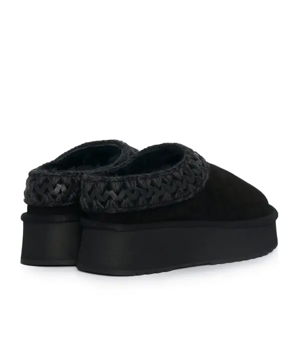 Mou Platform Mules With Crocheted Wool Details - Black
