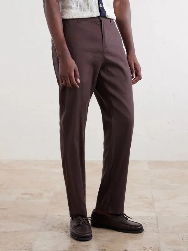 Onia Straight-leg Linen-blend Trousers - Brown
