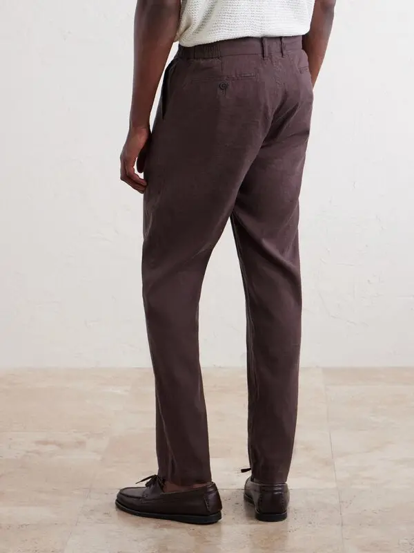 Onia Straight-leg Linen-blend Trousers - Brown