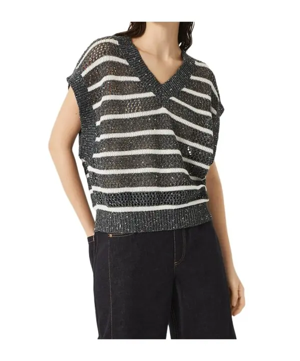 Brunello Cucinelli V-neck Knitted Vest - Gray-blue
