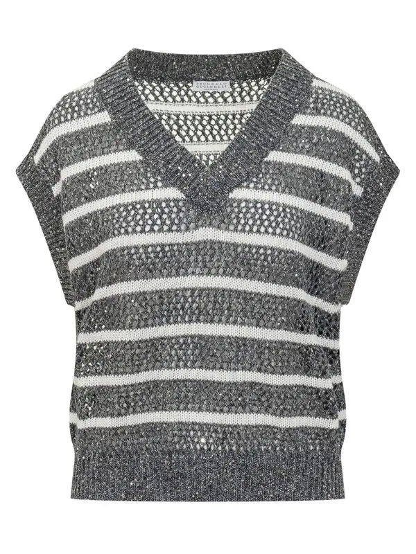 Brunello Cucinelli V-neck Knitted Vest With Sporty Stripes