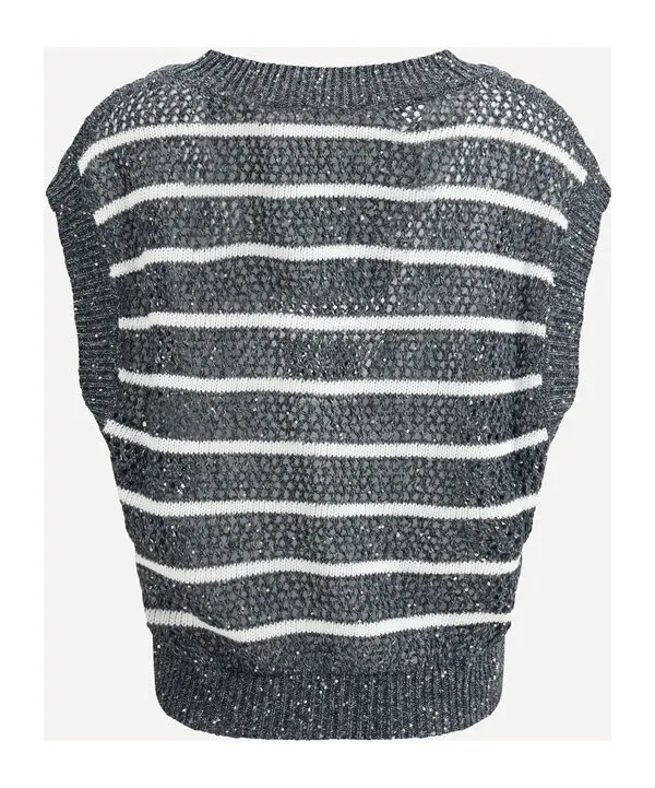 Brunello Cucinelli V-neck Knitted Vest With Sporty Stripes