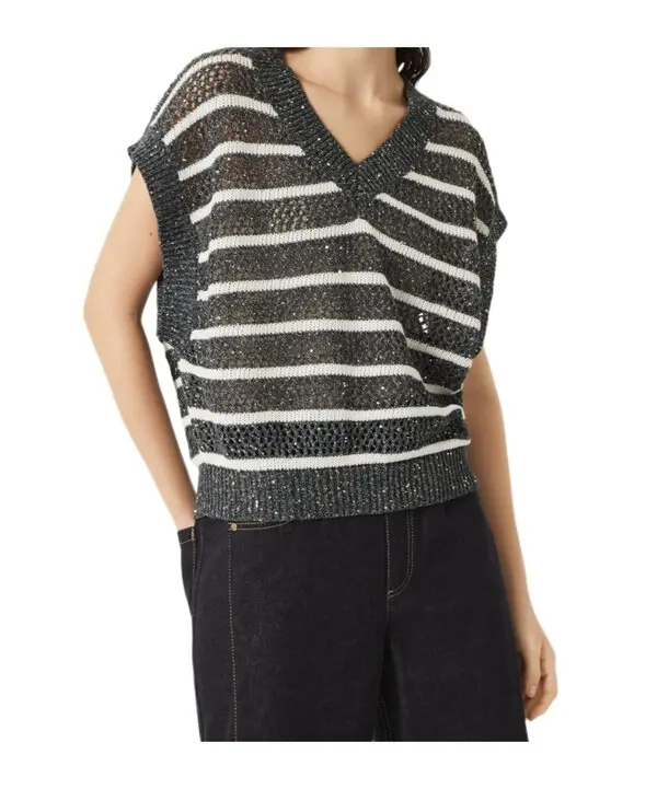 Brunello Cucinelli V-neck Knitted Vest With Sporty Stripes