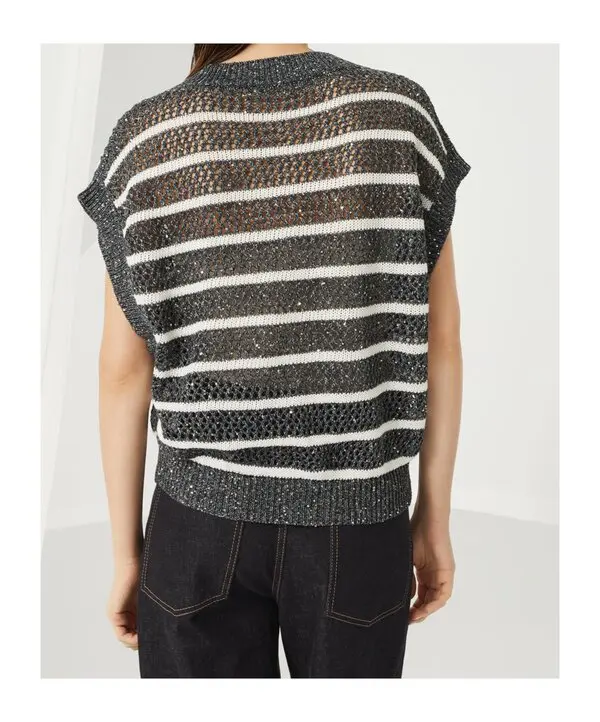 Brunello Cucinelli V-neck Knitted Vest With Sporty Stripes