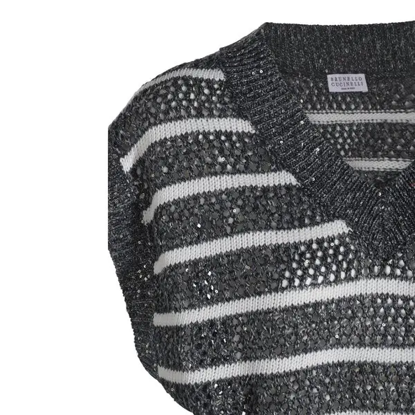 Brunello Cucinelli V-neck Knitted Vest With Sporty Stripes