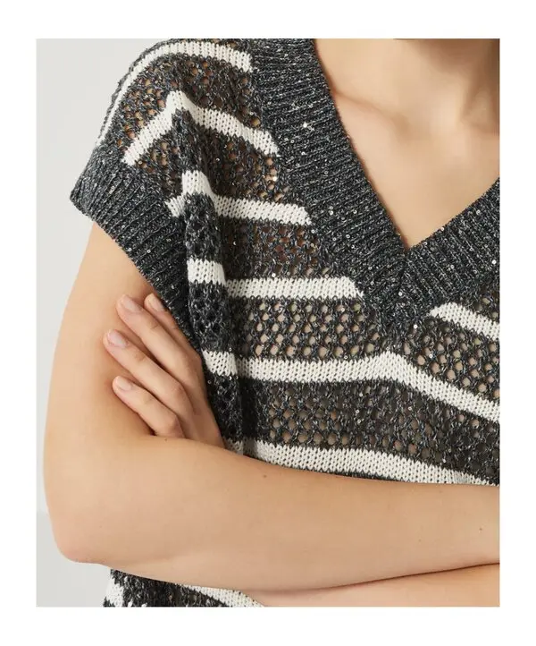 Brunello Cucinelli V-neck Knitted Vest With Sporty Stripes