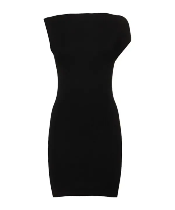 ST. AGNI Asymmetric Knitted Mini Dress - Black