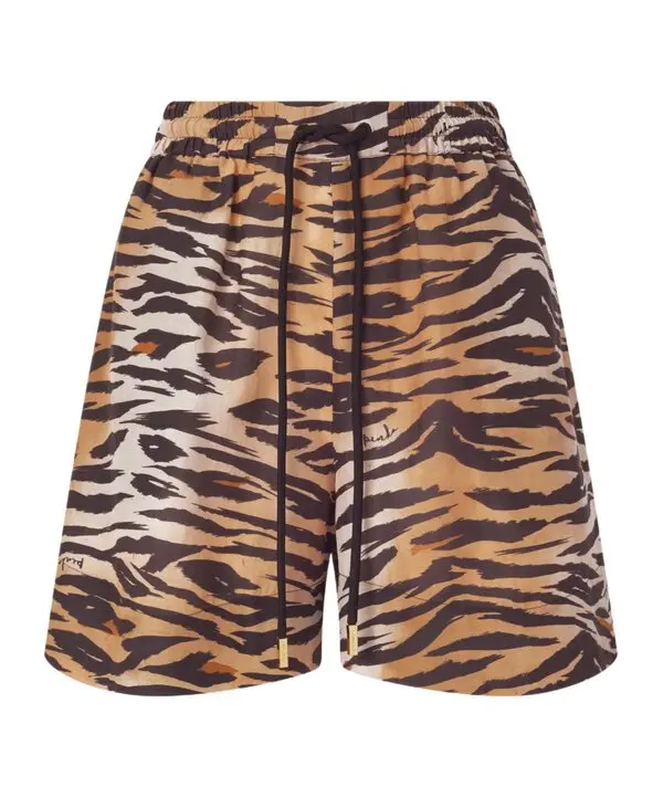 Pinko Tiger Print Drawstring Shorts - Multicolored Black Beige
