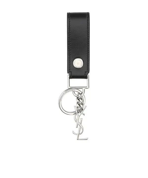 Saint Laurent Monogram Logo Plaque Key Ring - Black