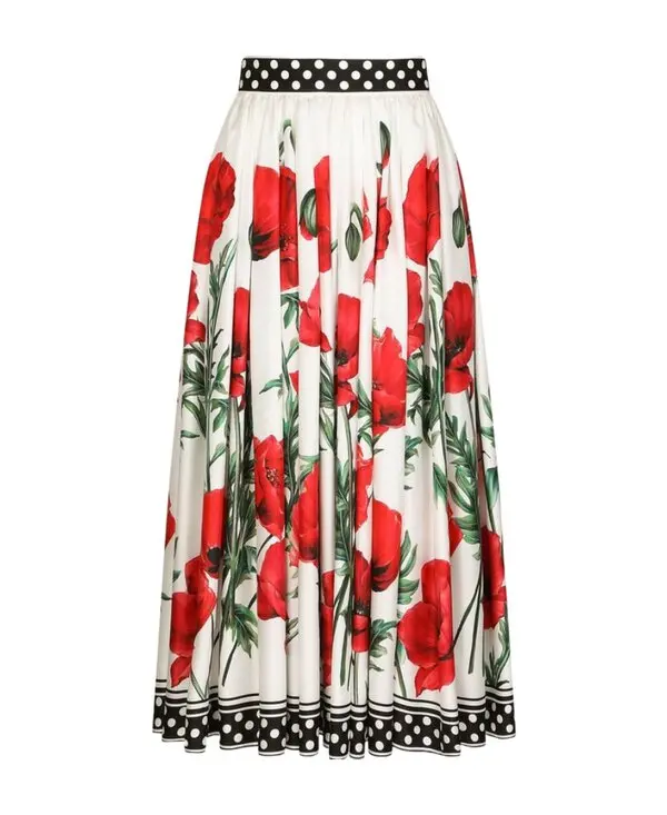 Dolce & Gabbana Poppy-print High-waisted Mid-length Skirt - Multicolor