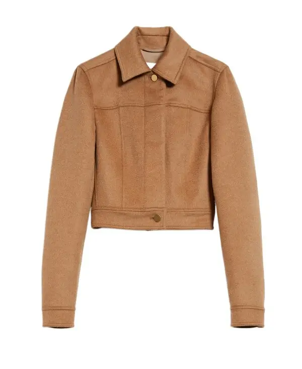 Max Mara Cropped Fitted Jacket With Gold Studs - Camel